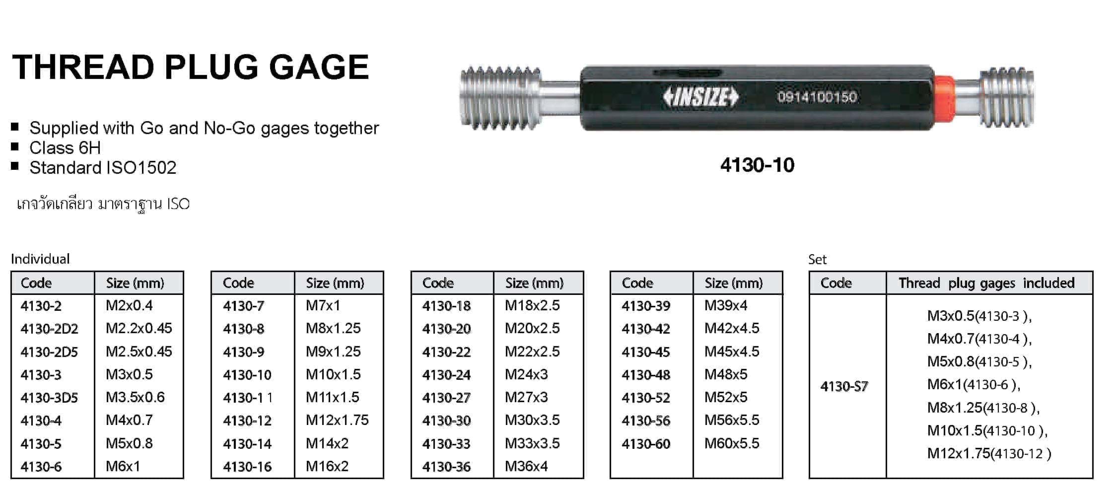 THREAD PLUG GAUGE, 6H, GO/NOGO รุ่น 4130 | iNTERTOOL Shop